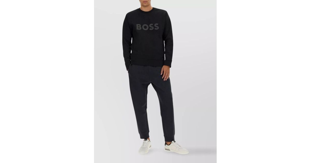 BOSS Ribbed Crew Neck Sweatshirt With Regular Fit in Black for Men ...