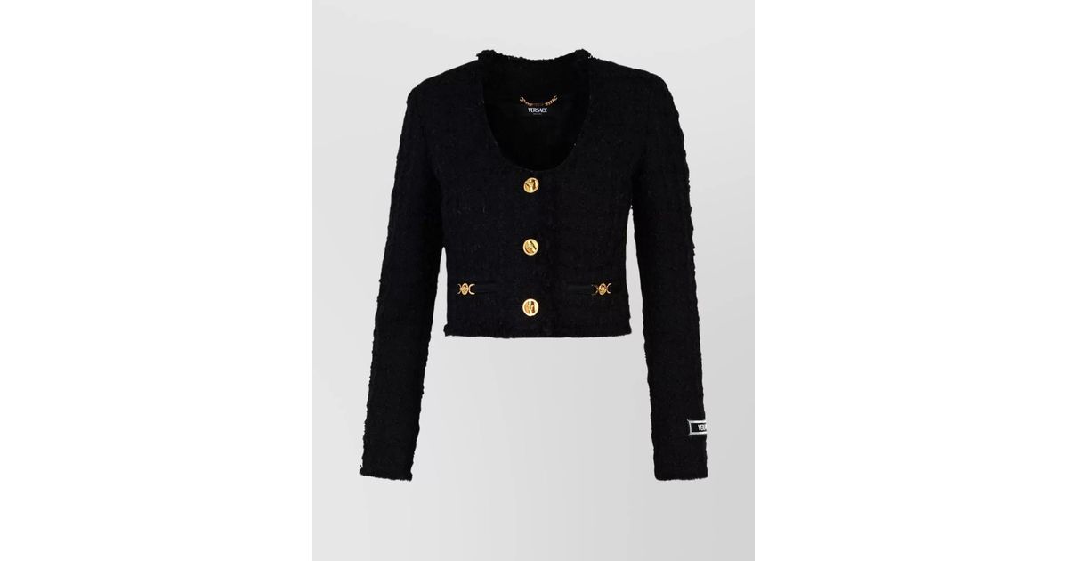 Versace Textured Cropped Jacket Buttons in Black | Lyst