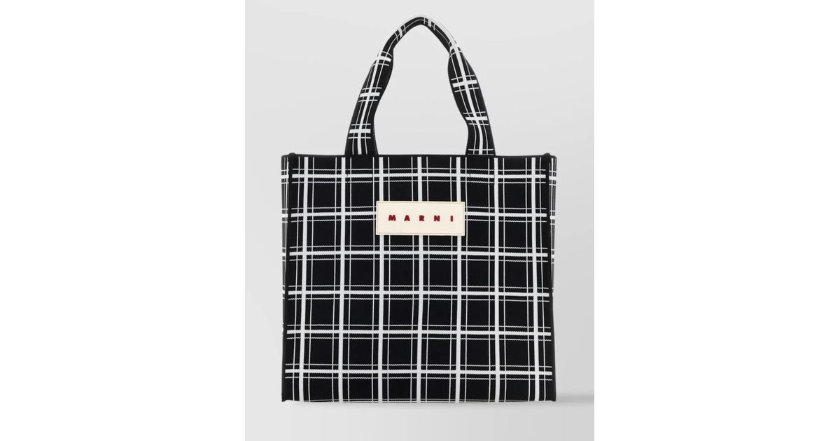 Marni Fabric Tote With Embroidered Pattern in Black | Lyst