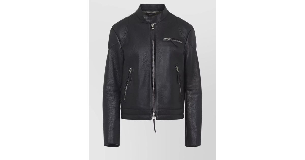 Tom Ford Textured Biker Jacket Stand Collar Design in Black for Men ...