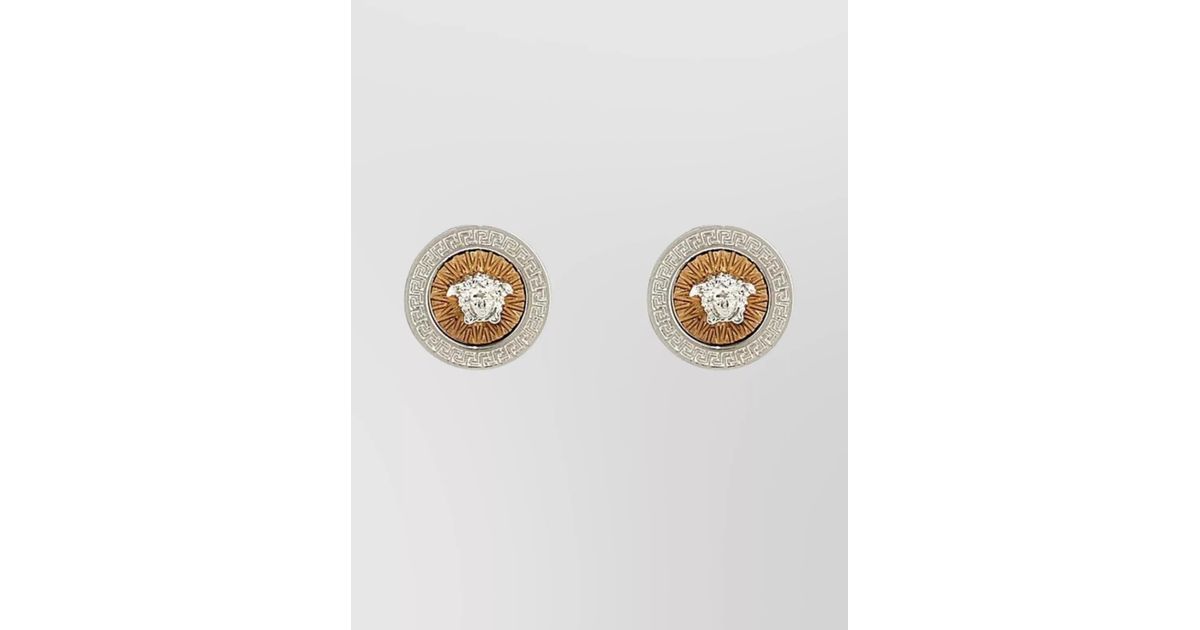 Versace 'Embossed Lion Head Metal Round Earrings' in Metallic | Lyst