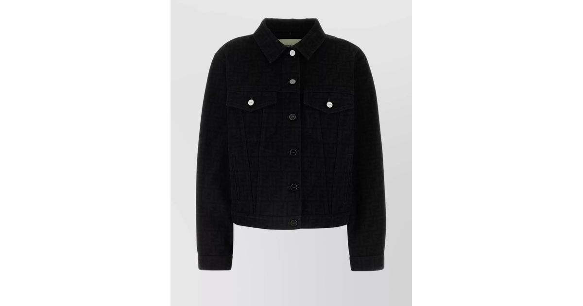 Fendi Denim Jacket With Collar And Adjustable Hem in Black | Lyst