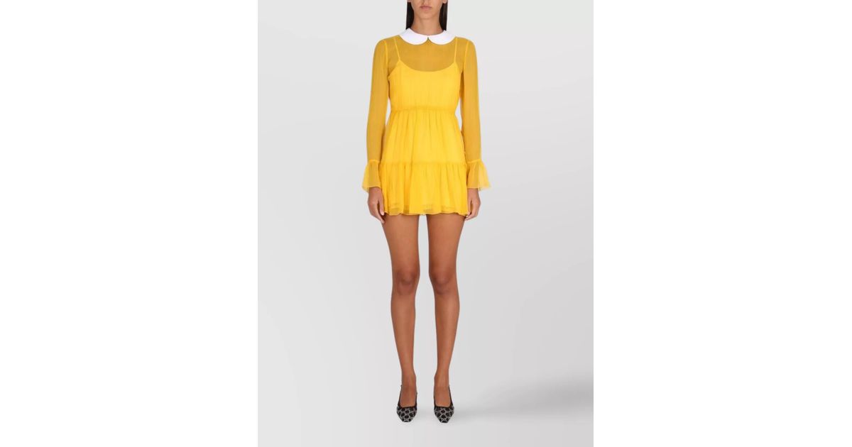 Gucci Silk Crepe Semi-Sheer Layered Bib-Collar Long-Sleeve Mini Dress ...
