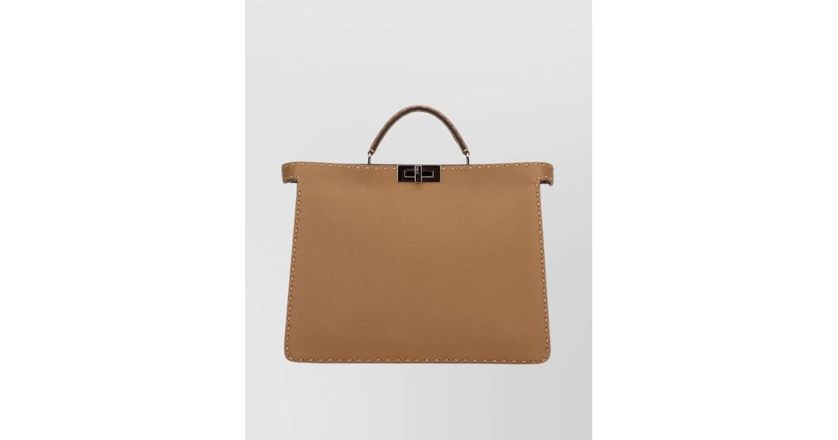 Fendi Metal Feet Stitched Tote Handle Structure in Brown | Lyst