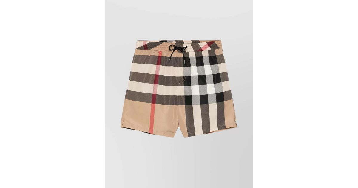 Burberry Sea Checkered Swim Trunks in Natural for Men | Lyst