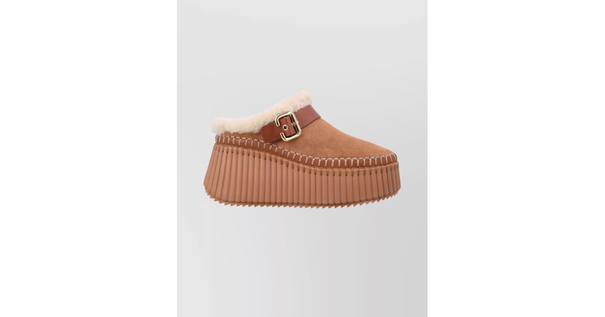 Chloé Winter Wedge Platform Shoes in Brown | Lyst