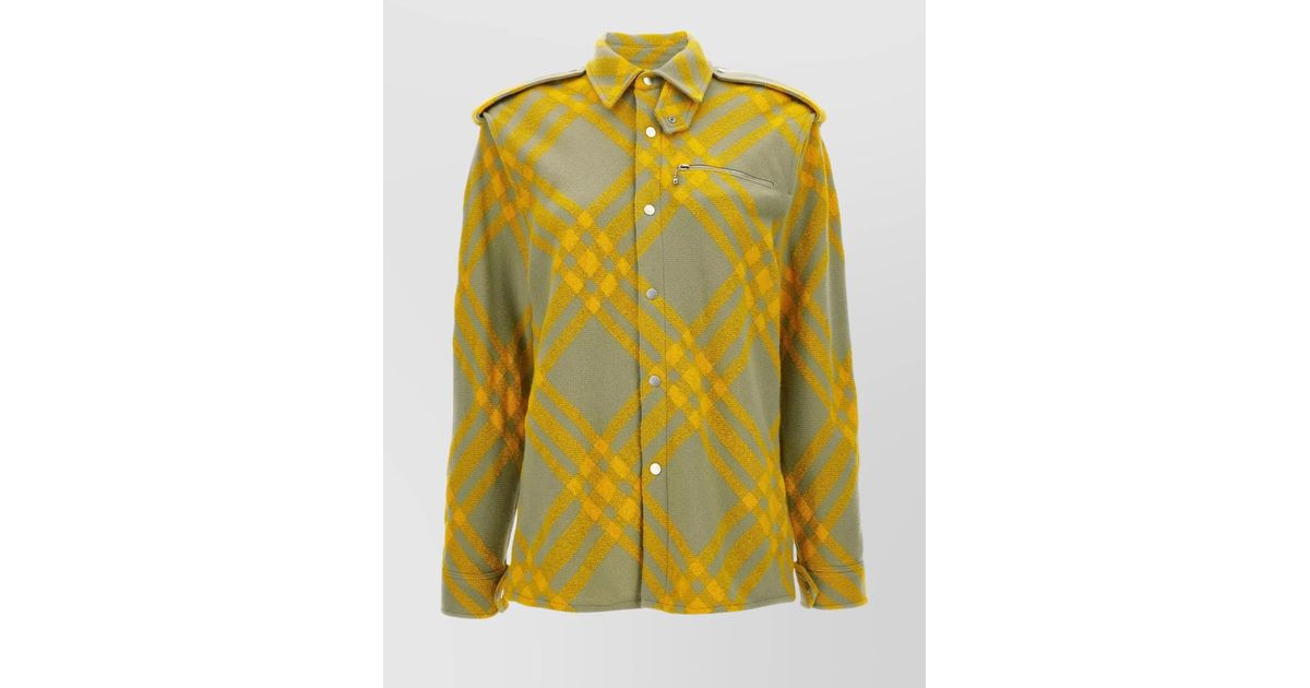 Burberry Zippered Chest Pocket Plaid Overshirt in Yellow | Lyst