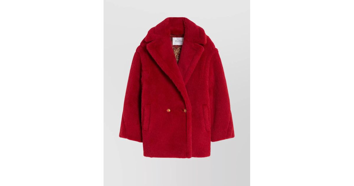 Max Mara Short Teddy Bear Icon Coat Alpaca Wool in Red | Lyst UK