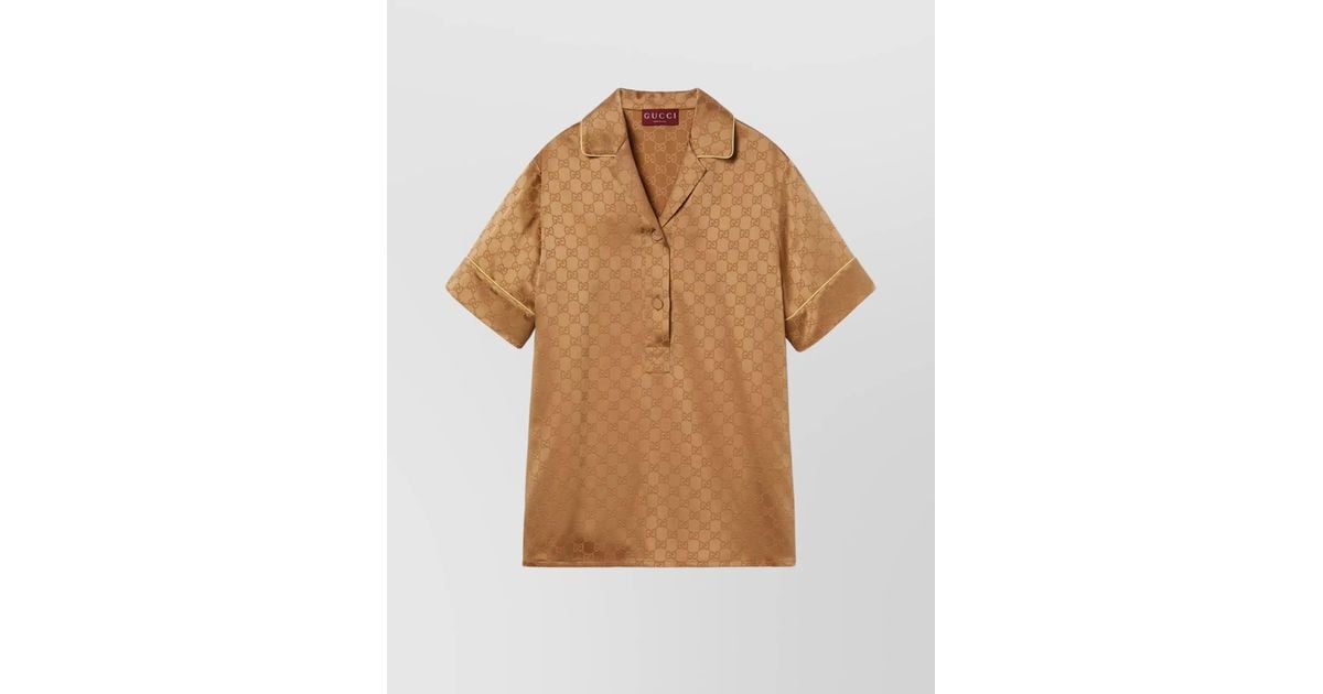 Gucci Satin Camp Collar Short Sleeve Shirt in Natural | Lyst