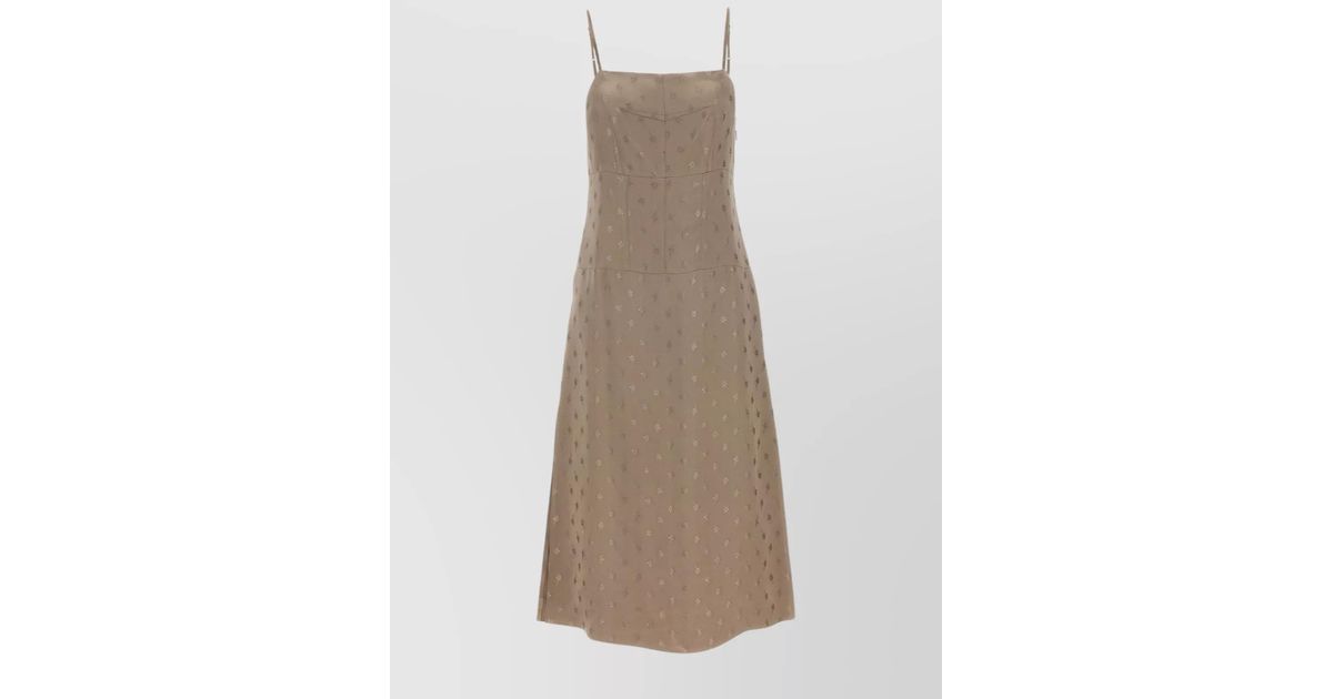 Fendi Satin Midi Dress Embroidered Pattern in Natural | Lyst