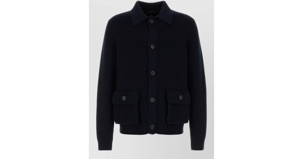 Prada Virgin Wool Cardigan in Blue for Men | Lyst UK