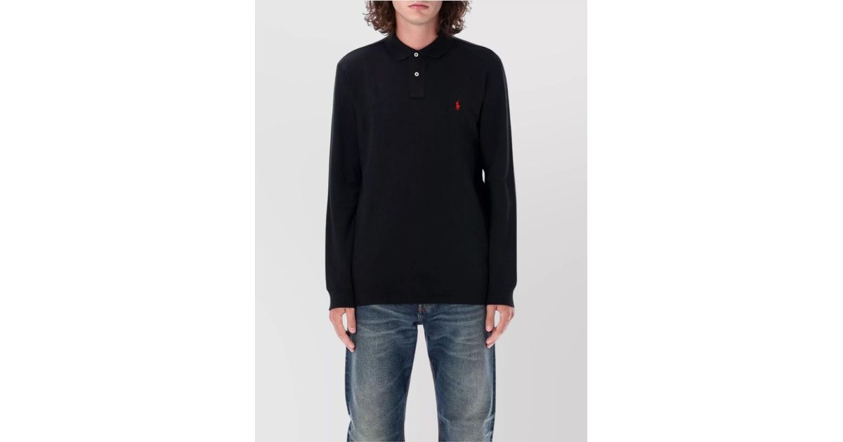 Polo Ralph Lauren Long-Sleeved Polo Shirt Ribbed Cuffs in Blue for Men | Lyst