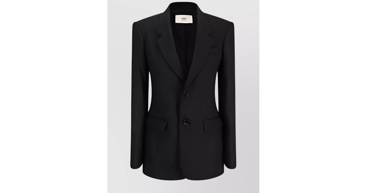 Ami Paris Structured Wool Blazer Back Slits in Black | Lyst