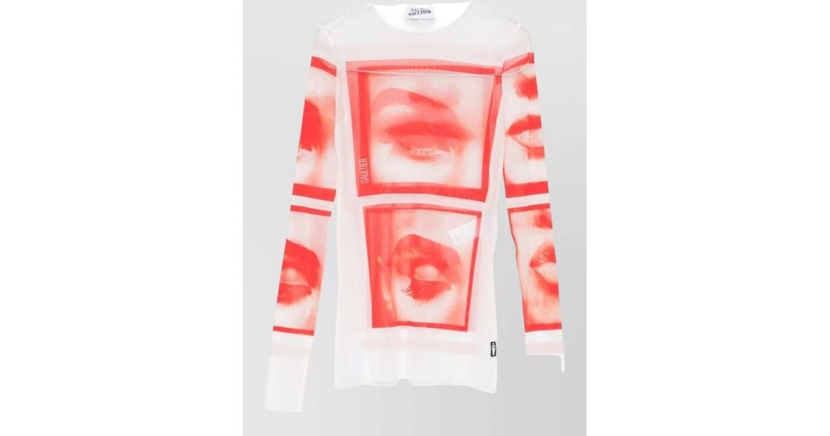 Jean Paul Gaultier Long Sleeve Stretch Sheer Graphic Crew Top in Pink ...