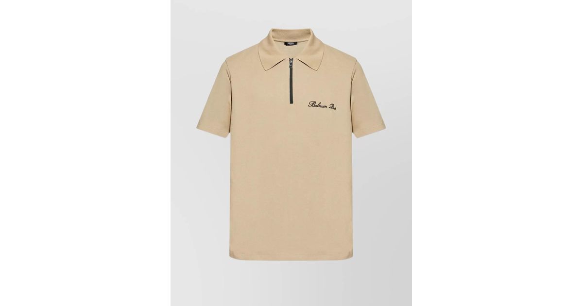 Balmain Zip Collar Short Sleeve Polo in Natural for Men | Lyst UK