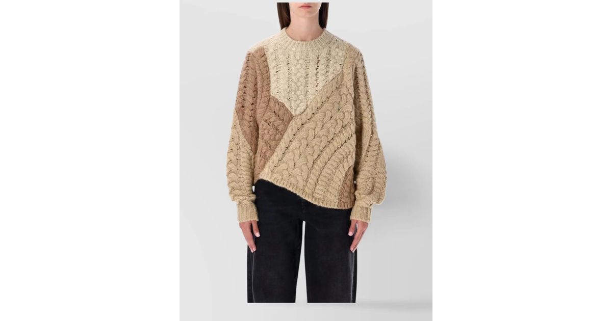 Isabel Marant Cable Knit Crew Neck Sweater in Natural | Lyst UK