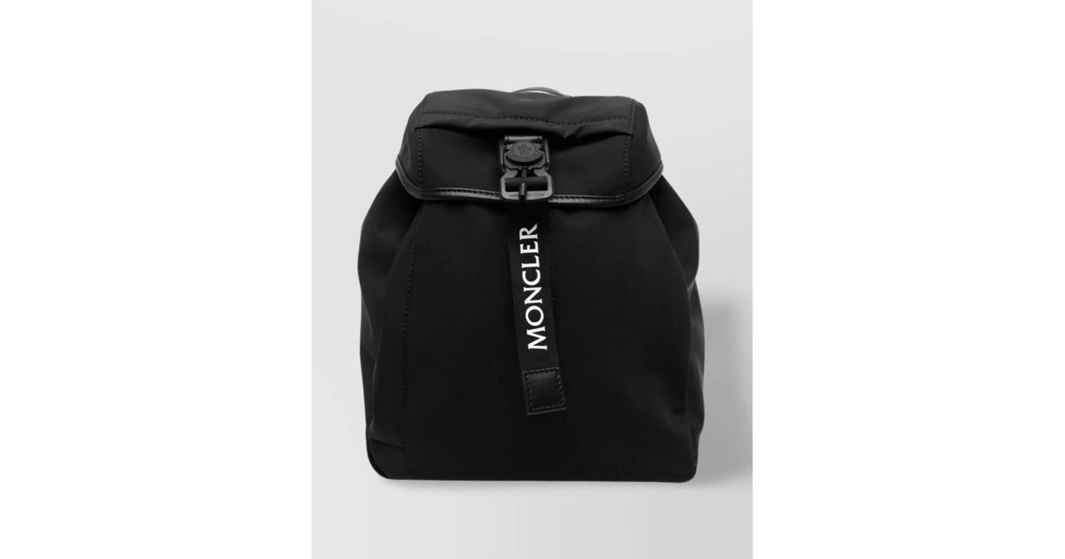 Moncler Adjustable Strap Jersey Backpack With Leather Trim in Black ...