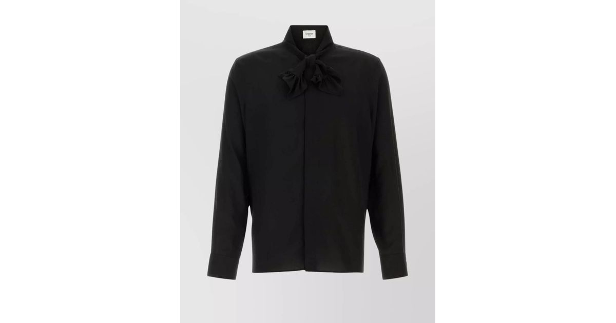Saint Laurent Silk Shirt With Bow Detail And Buttoned Cuffs in Black ...