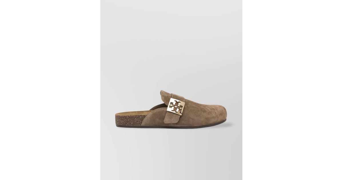 Tory Burch Suede Cork Sole Sandals With Metal Buckle in Brown | Lyst UK