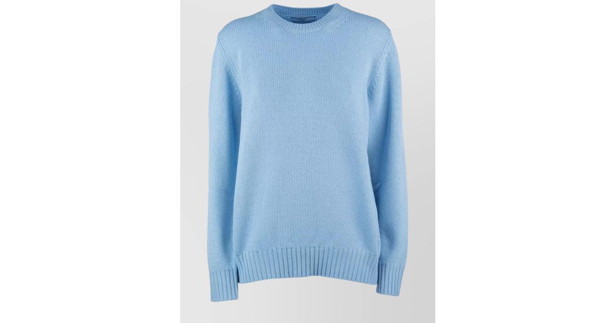 Prada Ribbed Crew Neck Knitwear With Soft Texture in Blue | Lyst