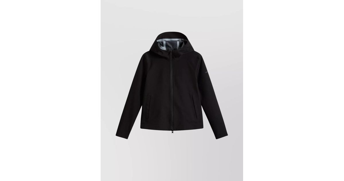 Woolrich Hooded Jacket With Side Slit Pockets in Black | Lyst UK
