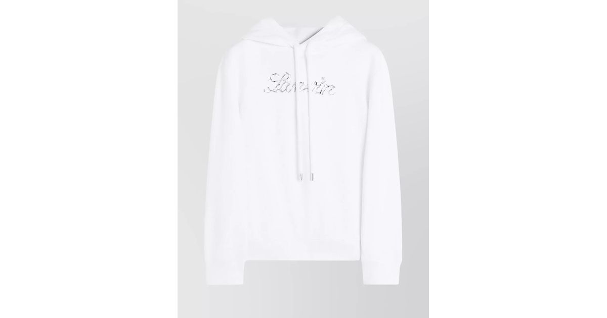 Lanvin Embroidered Handwritten Logo Hoodie in White | Lyst UK