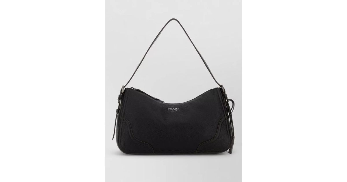 Prada Leather Shoulder Bag Curved Silhouette Strap in Black | Lyst UK