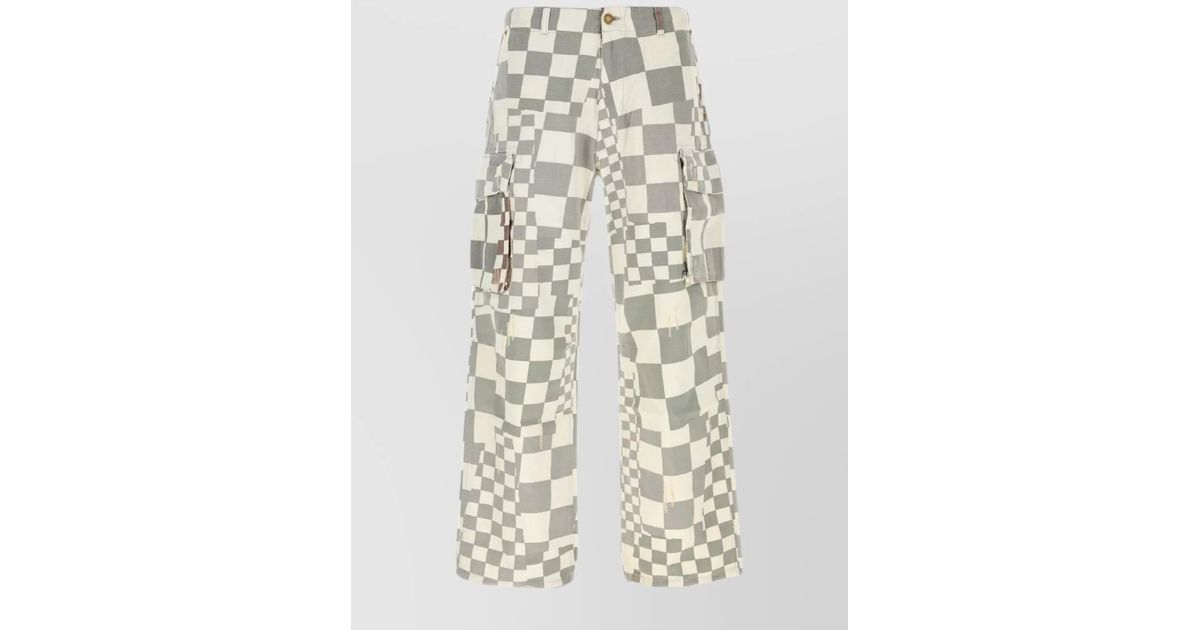 ERL Wide Leg Cargo Trousers With Checkered Pattern in White | Lyst UK