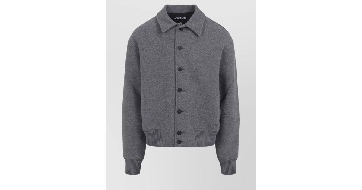 Jacquemus Ribbed Cuff Bomber Jacket Featuring Pockets in Grey for Men ...