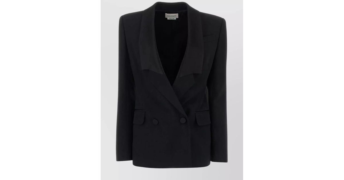 Alexander McQueen Twill Blazer With Back Slit And Padded Shoulders in ...