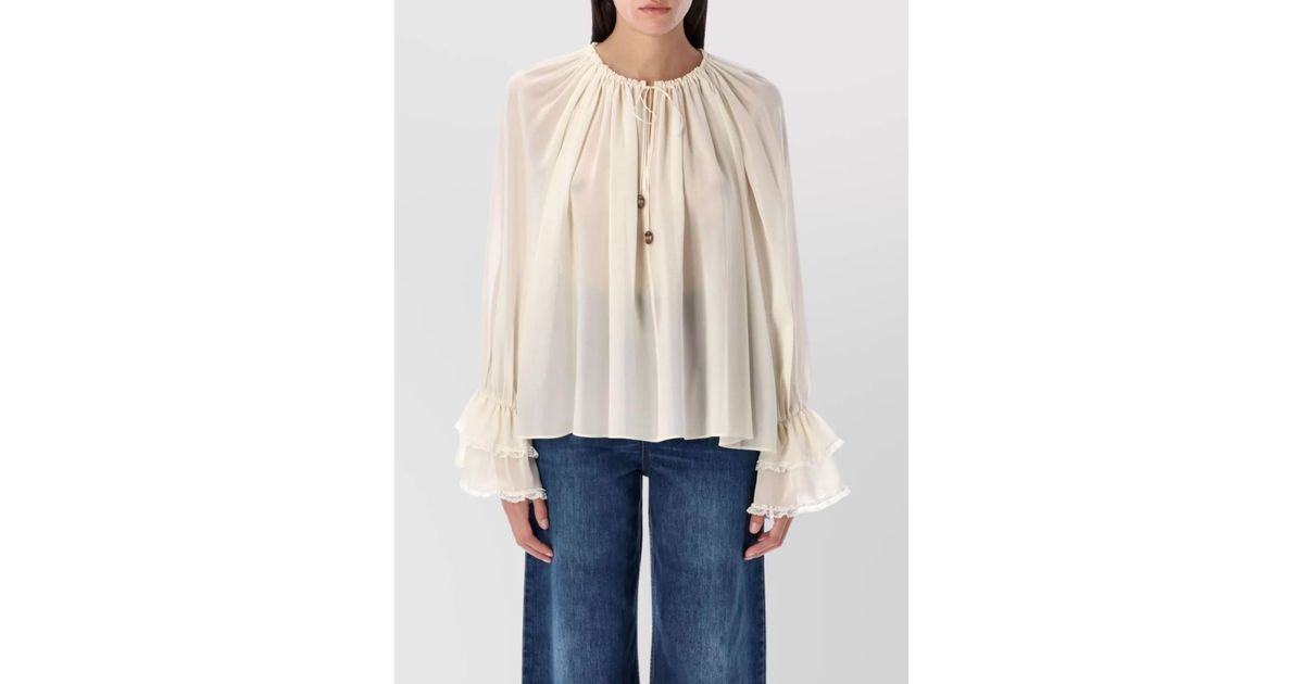 Chloé Sheer Fabric Frill Blouse With Ruffled Cuffs in White | Lyst