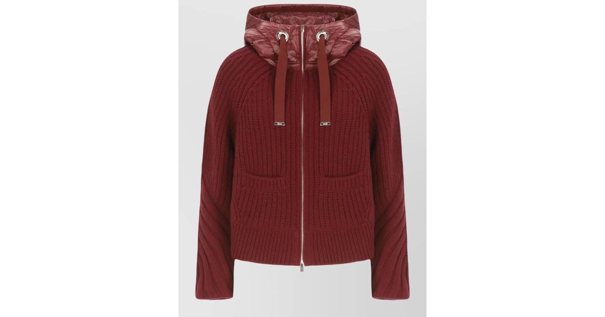 Herno Hooded Wool Knit Down Jacket in Red | Lyst UK