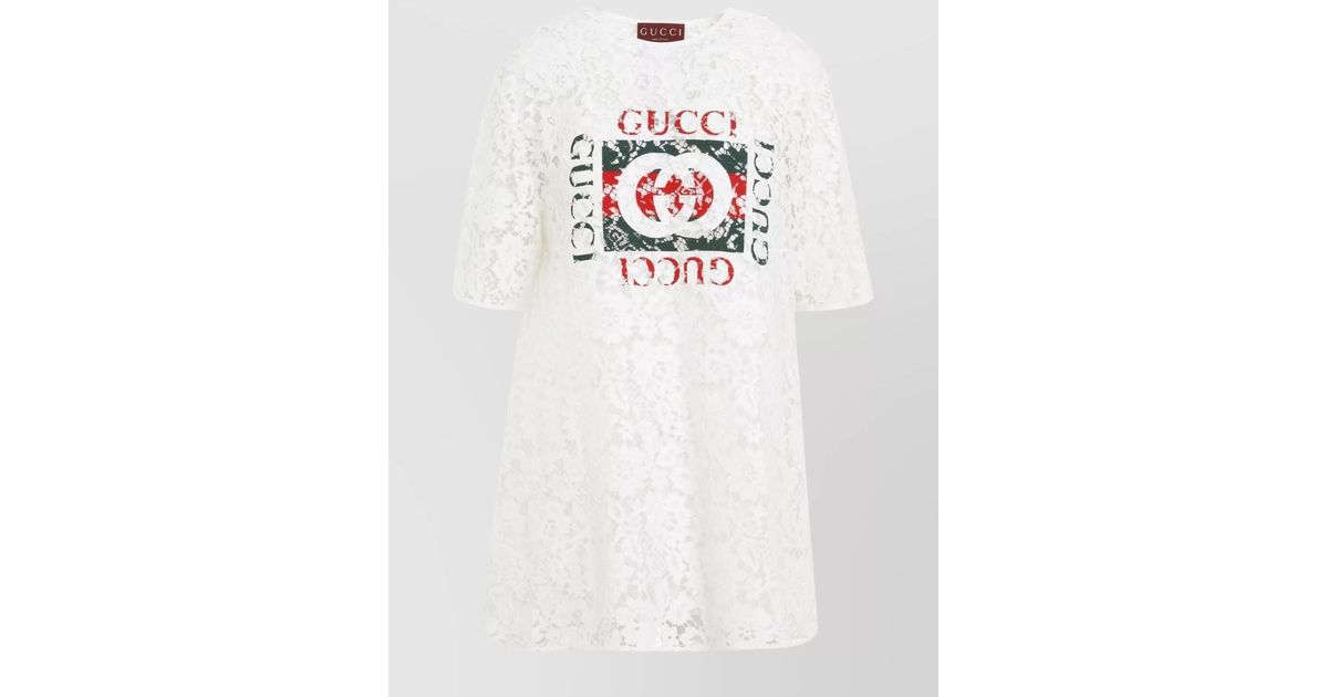 Gucci Flower Lace Wool Blend Top in White | Lyst
