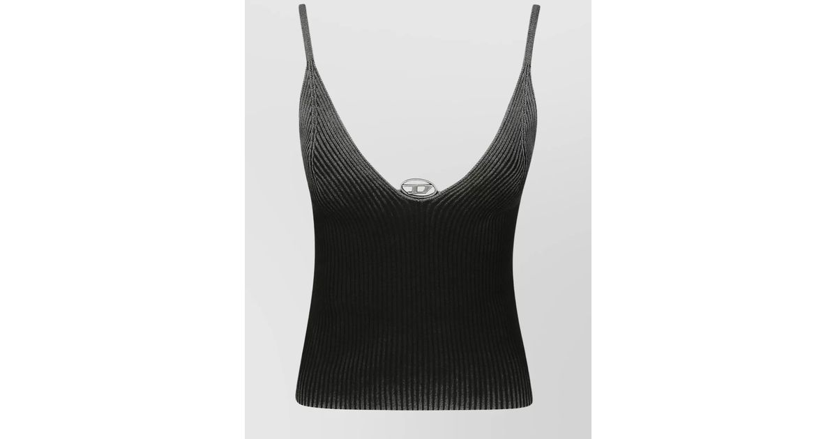 DIESEL Ribbed Texture V-Neckline Spaghetti Straps Top in Black | Lyst