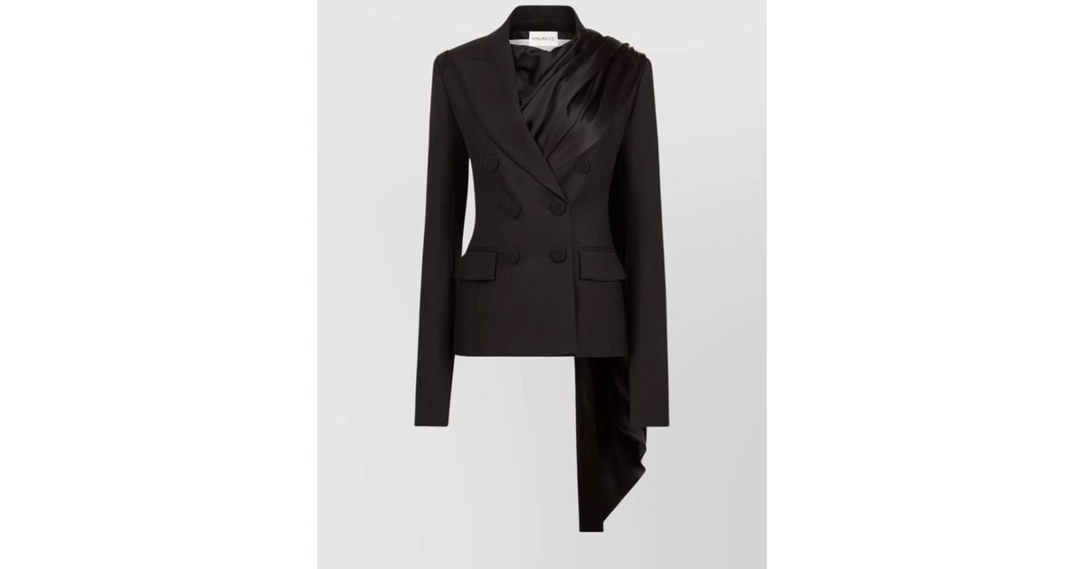 Nina Ricci Draped Blazer With Attached Scarf And Satin Detail in Black ...