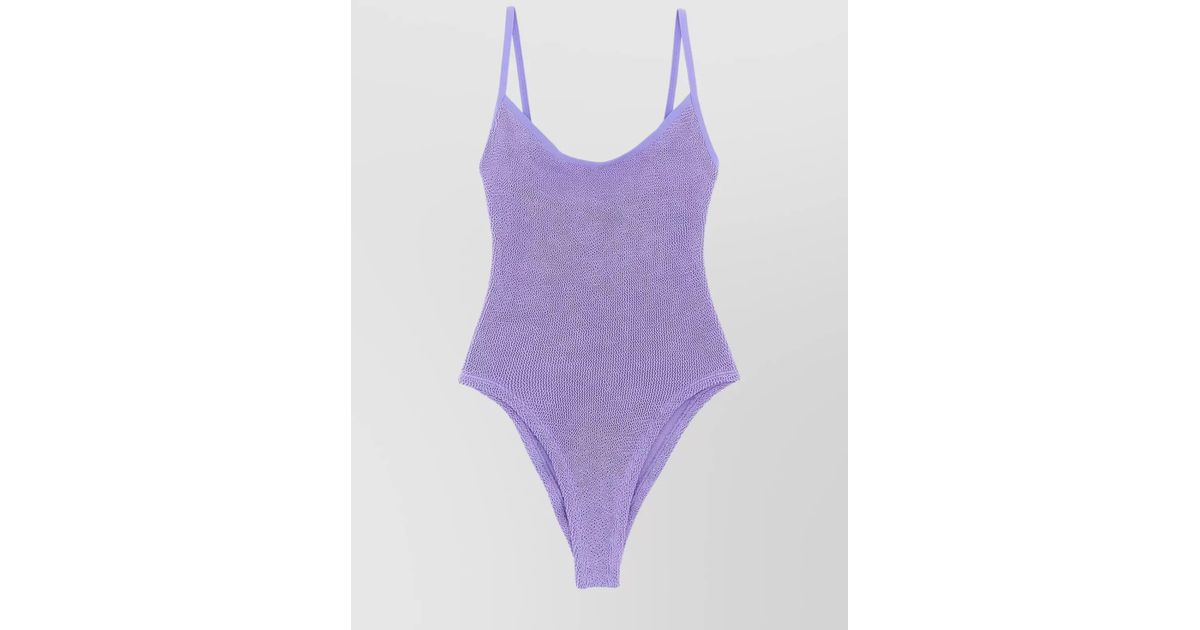 Hunza G 'Pamela' High-Cut Leg Swimsuit With Textured Fabric in Purple ...