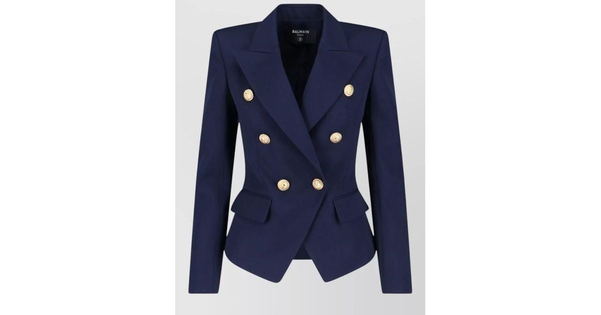 Balmain Double Breasted Blazer Peak Lapels Buttons in Blue | Lyst UK
