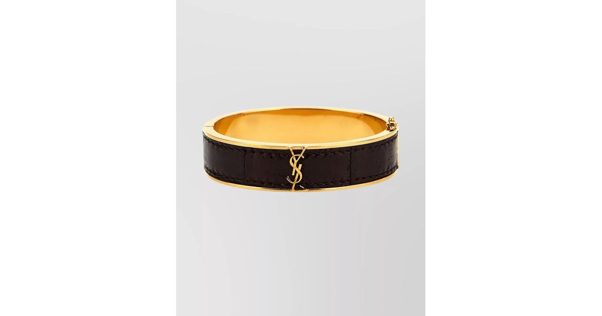 Saint Laurent 'Ysl' Leather Inlay Bracelet | Lyst
