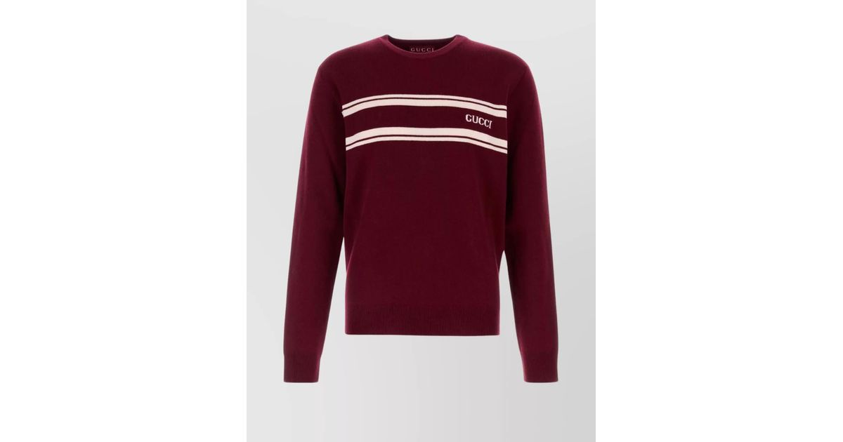 Gucci Crew Neck Wool Blend Sweater With Striped Pattern in Red for Men ...