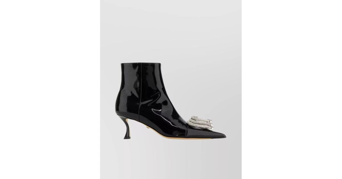 Mach & Mach Patente Triple Heart Pointed Ankle Boots in Black | Lyst