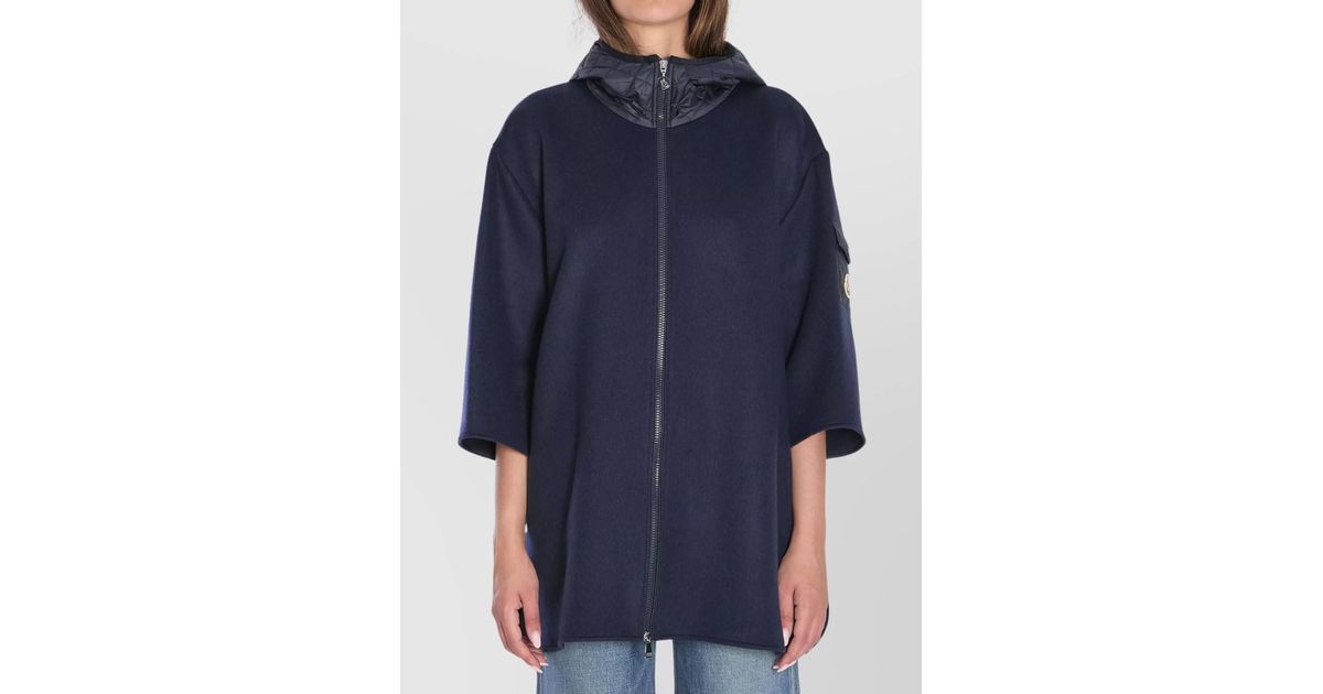Moncler Wool Cape With Hood And Arm Patch in Blue | Lyst UK