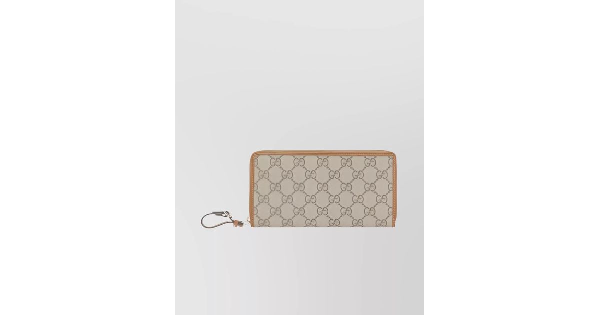 Gucci Logo Gg Leather Trim Wallet in Natural | Lyst