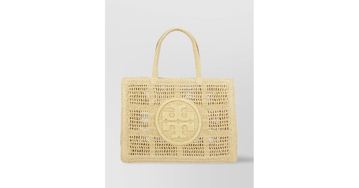 Tory Burch Woven Texture Rectangular Tote Bag in Natural | Lyst