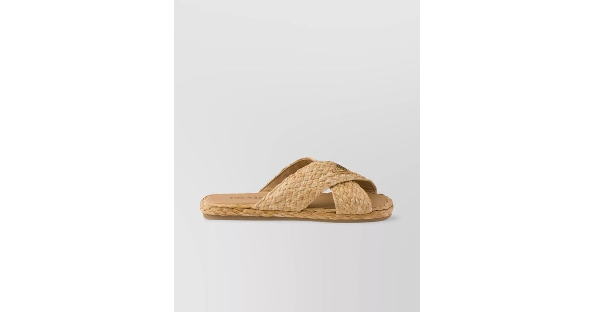 Prada Woven Criss Cross Slide Sandals in Natural | Lyst