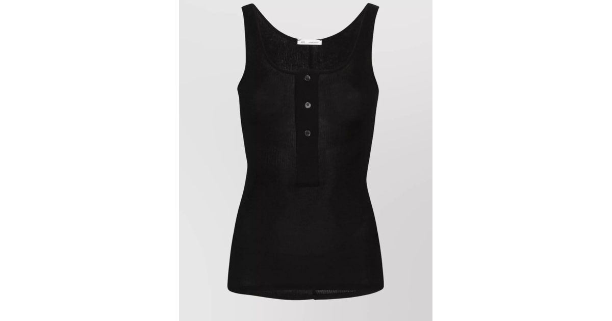 Ami Paris Tank Top With Button Detailing And Ribbed Texture in Black | Lyst