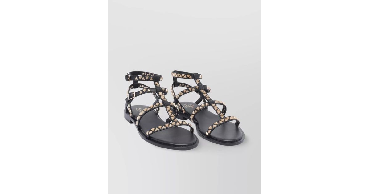 Ash Ankle Strap Leather Flat Sandals With Studs | Lyst UK