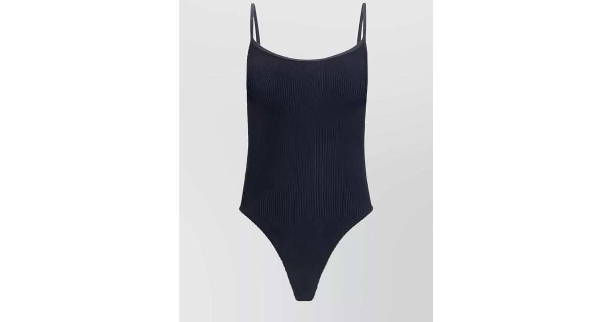 Hunza G Pamela High Neck Crinkle Swimsuit in Blue | Lyst