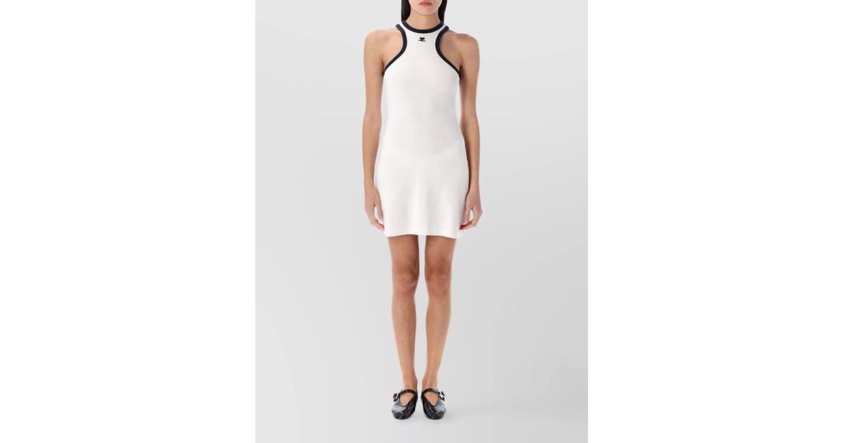 Courreges Mini Dress With Halter Neck And Contrast Trim in White | Lyst UK