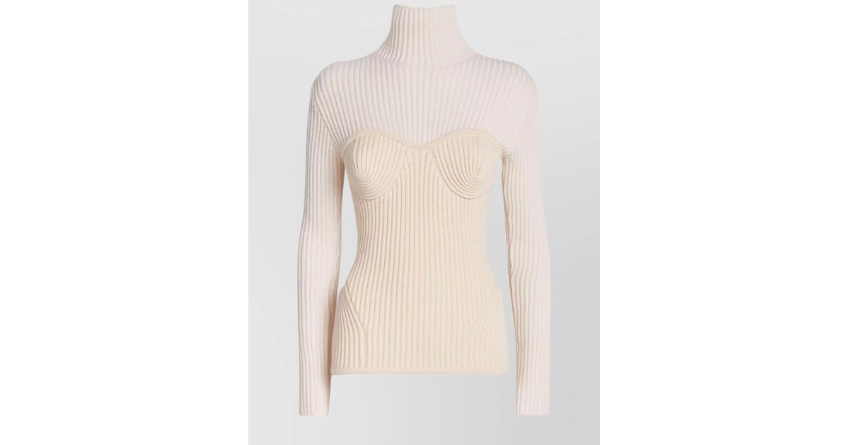 Jean Paul Gaultier Ribbed Turtleneck Sweater Corset Detail in Natural ...