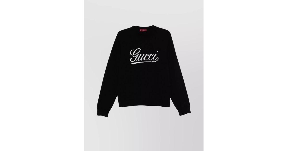Gucci Logo Crewneck Knit Sweater With Long Sleeves in Black for Men | Lyst